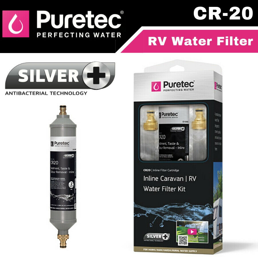 Puretec Inline Caravan Water Filter Brass Hose Fittings & SilverPlus ...